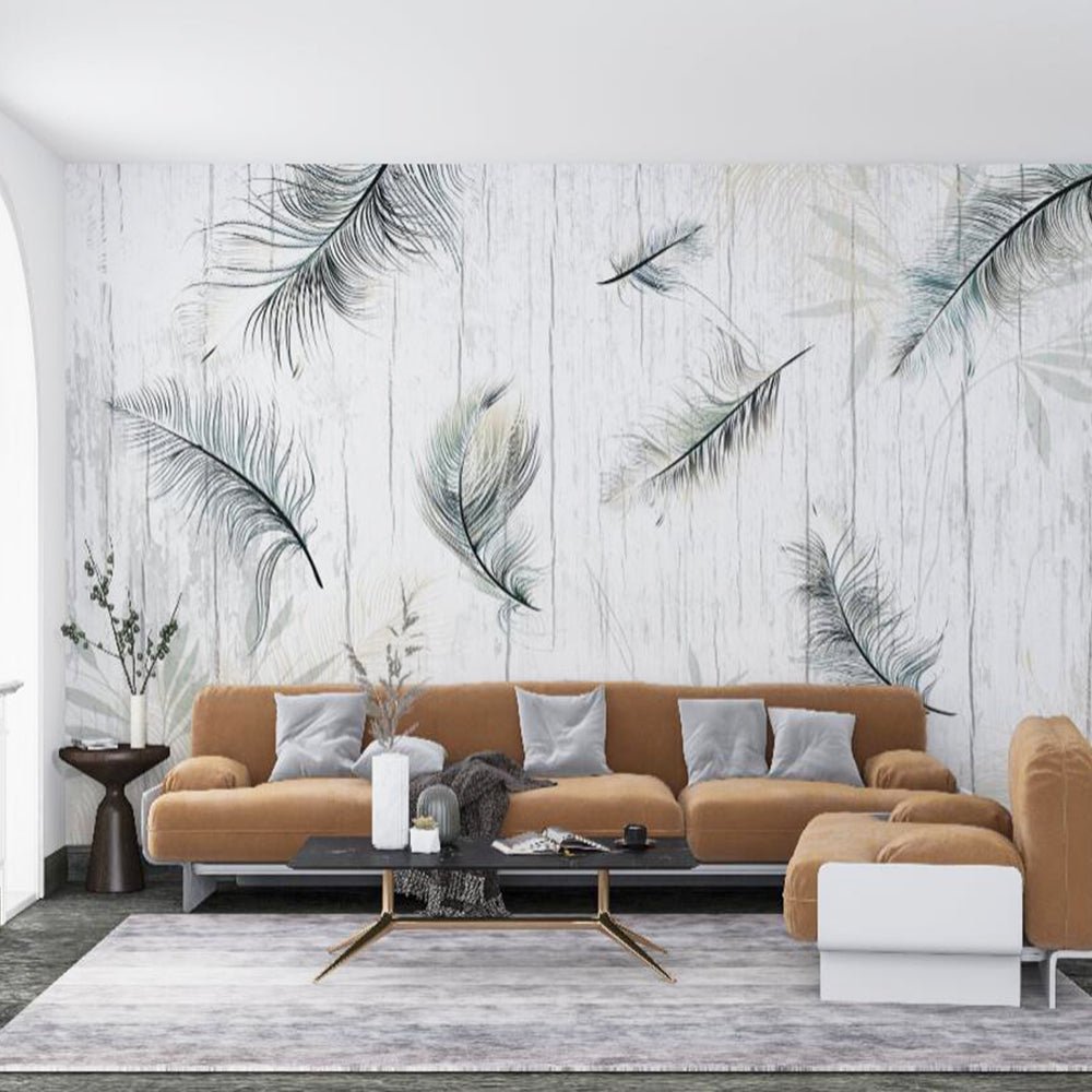Feather wood grain wallpaper mural | Showcasing elegant and fresh style ...