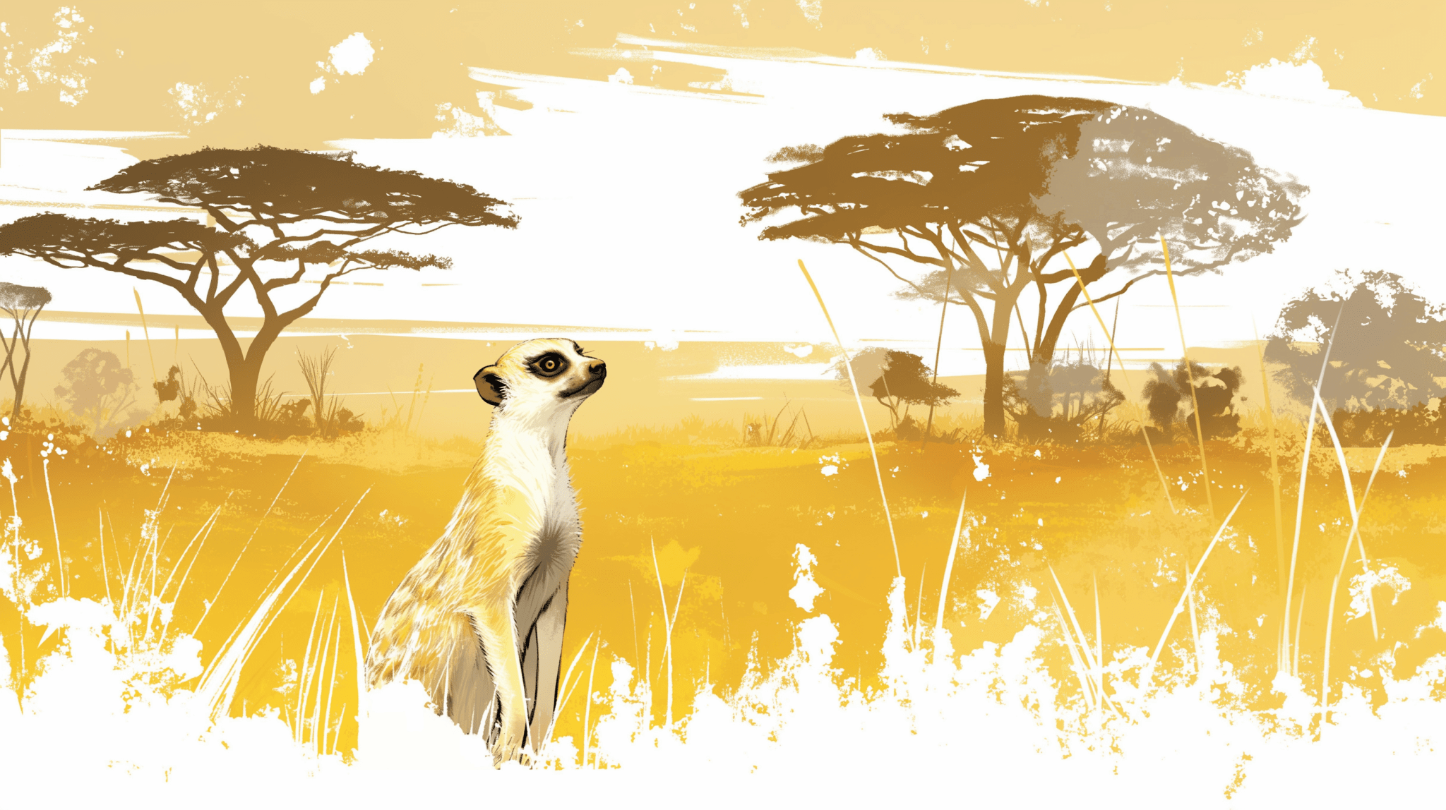 Mongoose Grassland Wallpaper Mural - Hand Drawn Art — Carving wallpaper