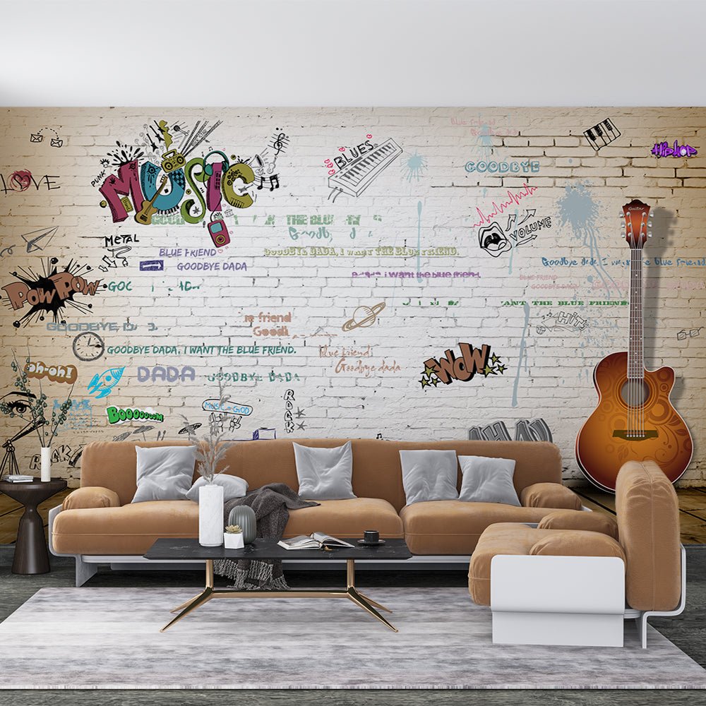 Music Brick Wall Wallpaper Mural | Trendy Graffiti - Carving wallpaper