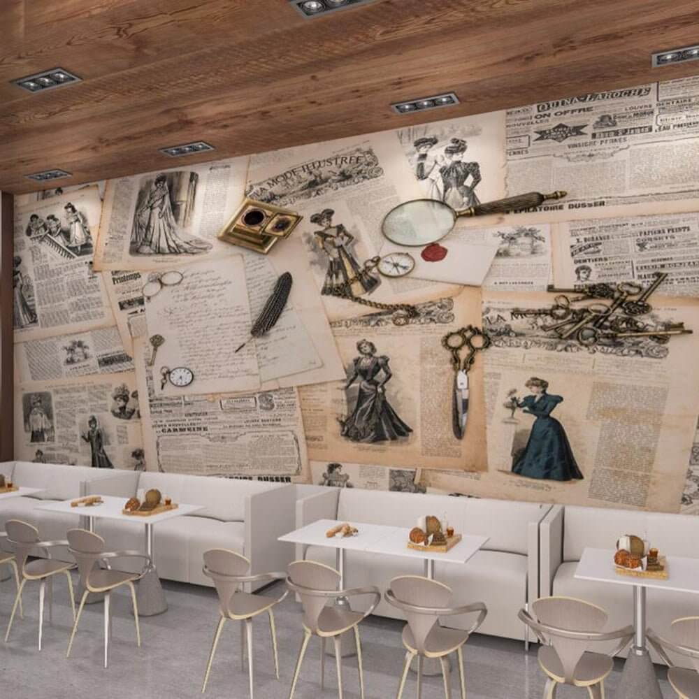 Vintage newspaper wallpaper mural | Nostalgic themed wallpaper ...